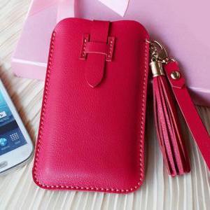 Handmade Genuine Leather Phone Case In Red / Wallet / Hand Bag / Women ...