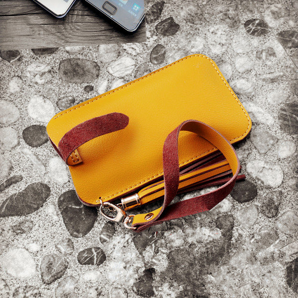 Handmade Genuine Leather Phone Case In Yellow / Wallet / Hand Bag ...