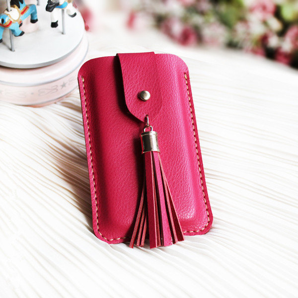 Handmade Genuine Leather Phone Case In Rose Red/ Wallet / Sister ...